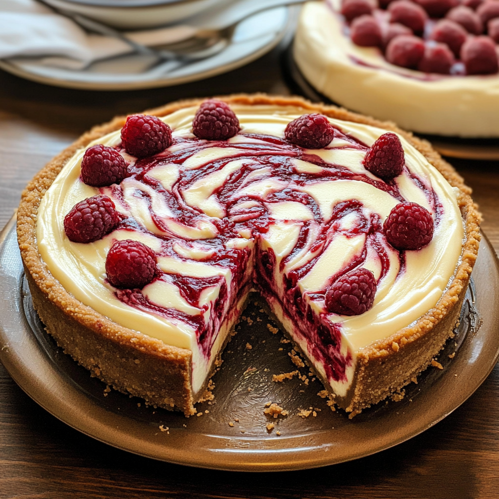 White Chocolate Raspberry Swirl Cheesecake – Crispy Savors