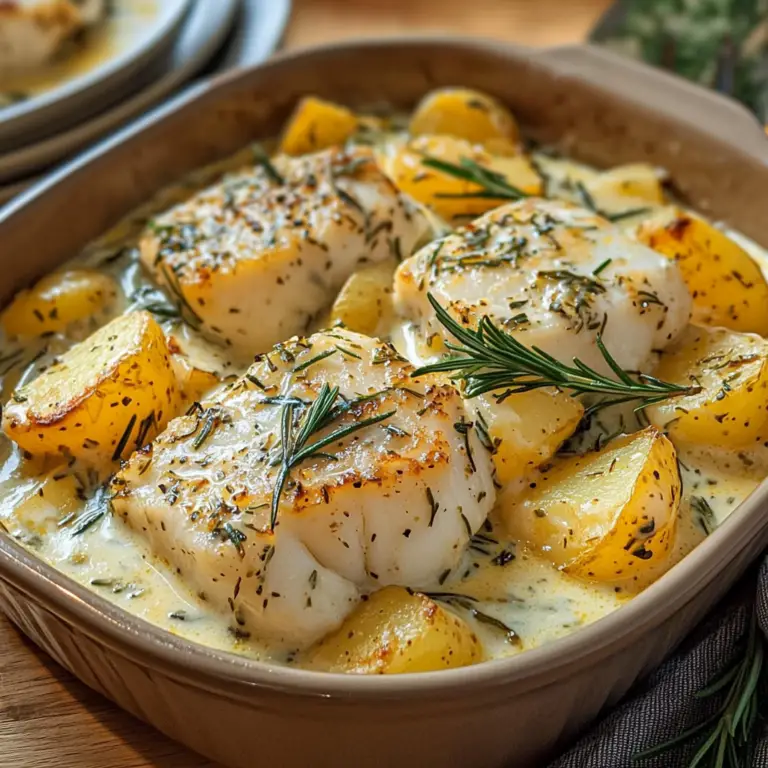 Cod & Potatoes in Rosemary Cream Sauce – Crispy Savors